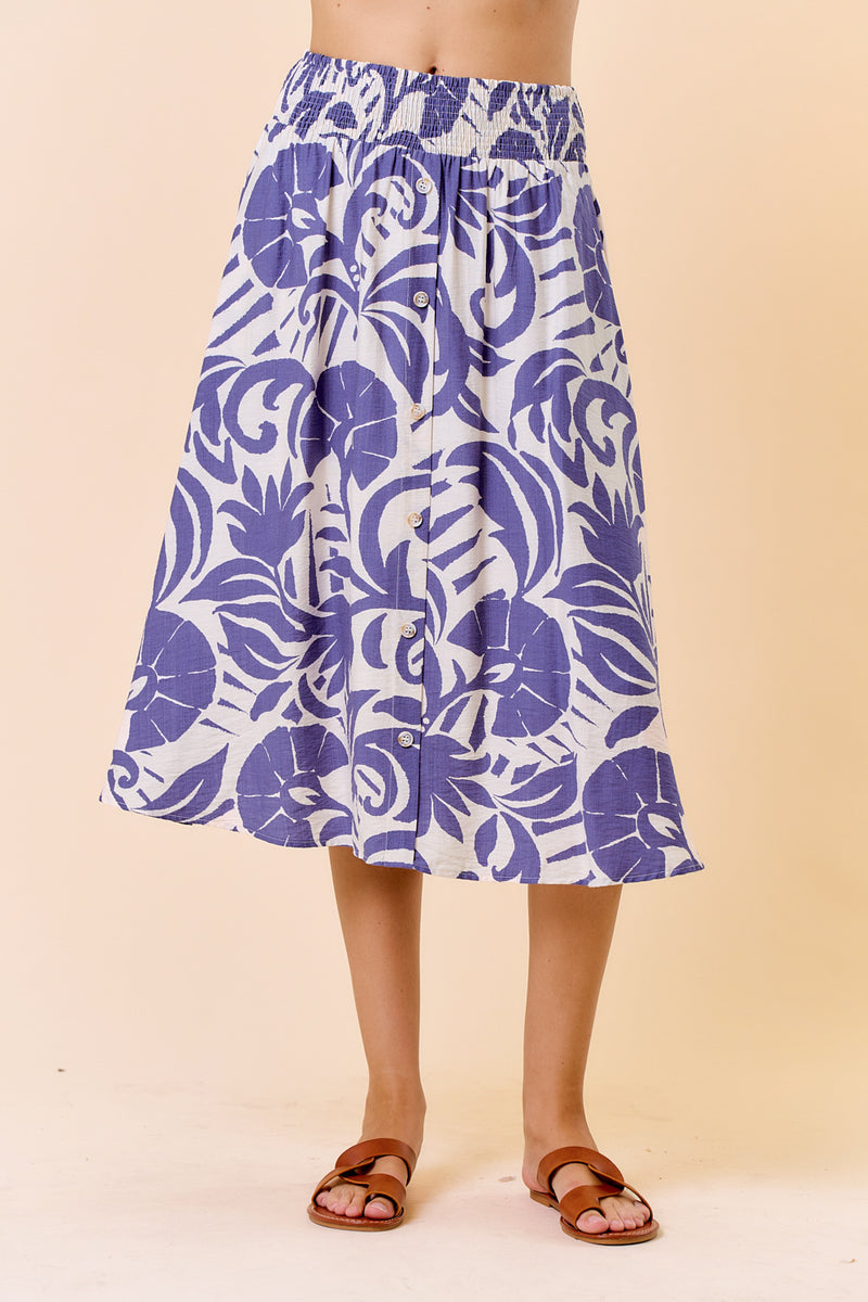 Tropical Printed Midi Skirt -Peri Blue – Mainstream Boutique - Saint ...
